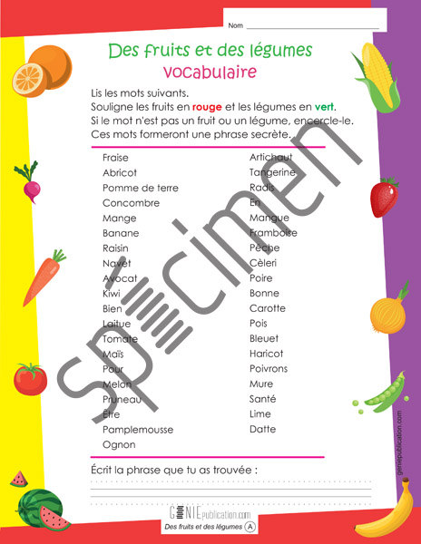Géniepublication | Catalogue | Des fruits et des légumes - vocabulaire