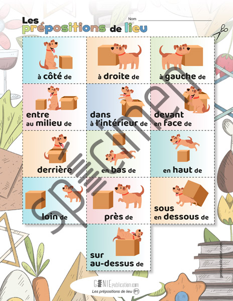 Géniepublication | Catalogue | Étiquettes-mots – Les prépositions de lieu